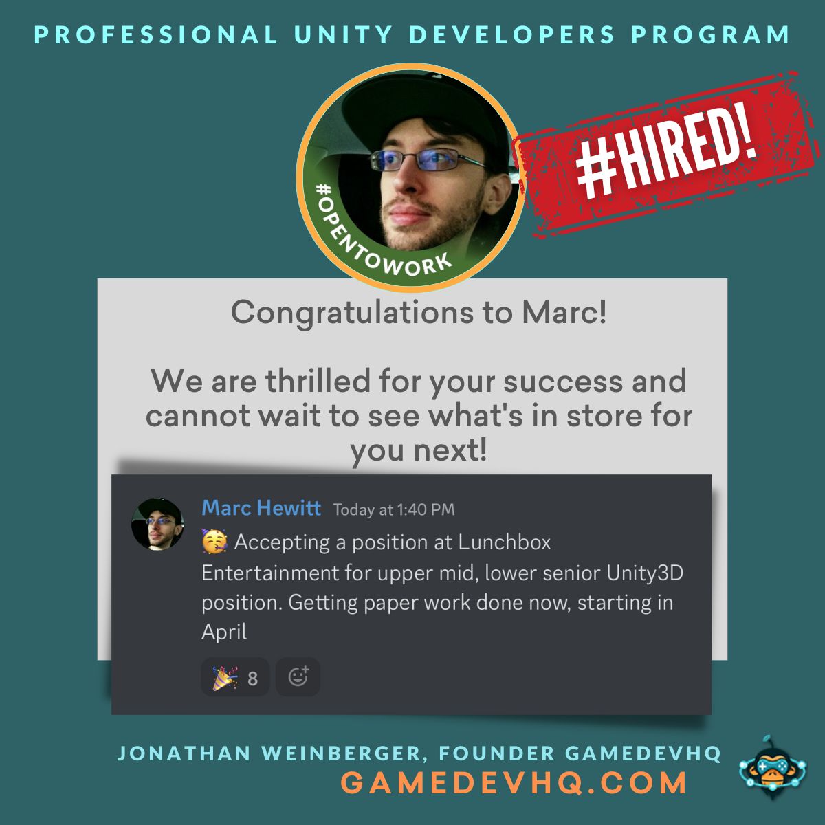 GameDevHQ on LinkedIn: #hired #unity3d #successstory GameDevHQ on LinkedIn: #hired #unity3d #successstory