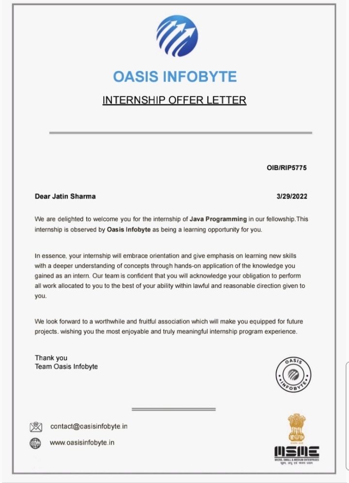 Jatin Sharma on LinkedIn: #oasis #oasisinfobyte #javaprogramming # ... Jatin Sharma on LinkedIn: #oasis #oasisinfobyte #javaprogramming # ...