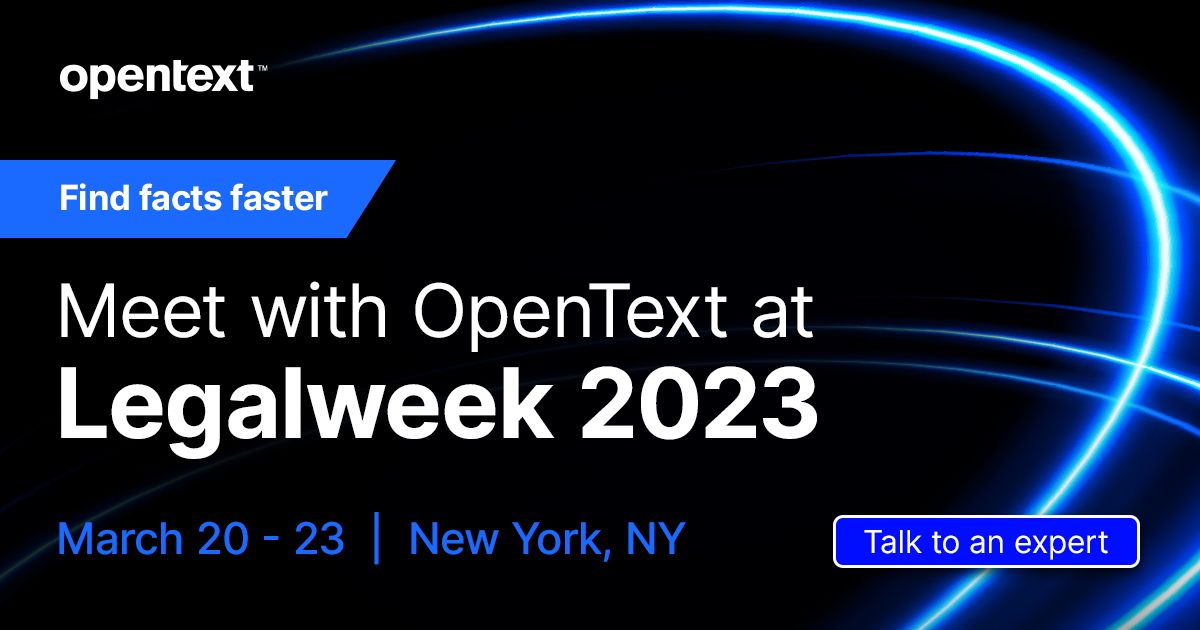 OpenText auf LinkedIn: Connect with OpenText experts at Legal Week 2023 ... OpenText auf LinkedIn: Connect with OpenText experts at Legal Week 2023 ...