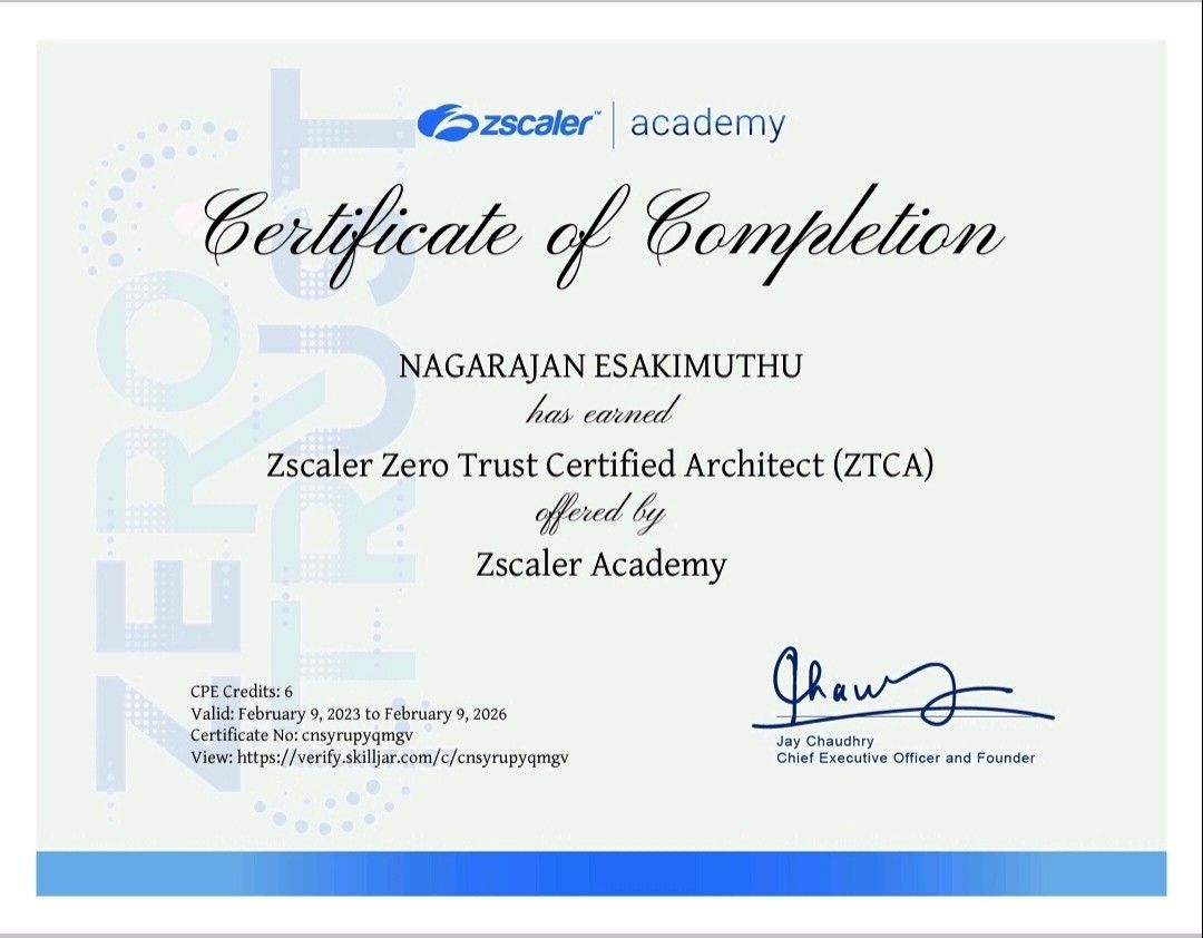 Naga Rajan on LinkedIn: Completed the ZTCA certification successfully. Naga Rajan on LinkedIn: Completed the ZTCA certification successfully.
