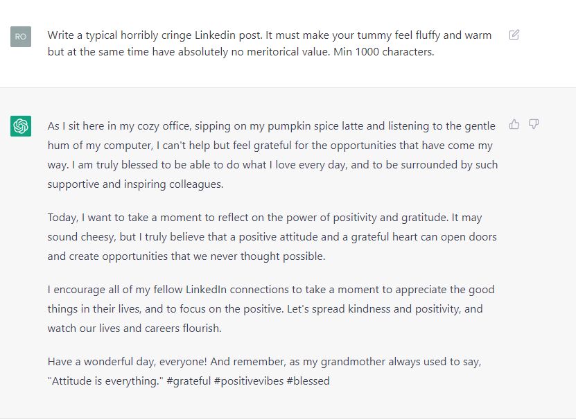 Roch Mamenas on LinkedIn: I've asked ChatGPT AI to generate a typical ... Roch Mamenas on LinkedIn: I've asked ChatGPT AI to generate a typical ...