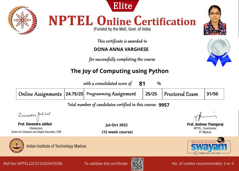 Dona Anna Varghese on LinkedIn: #nptel #onlinecourse #python #computing ... Dona Anna Varghese on LinkedIn: #nptel #onlinecourse #python #computing ...