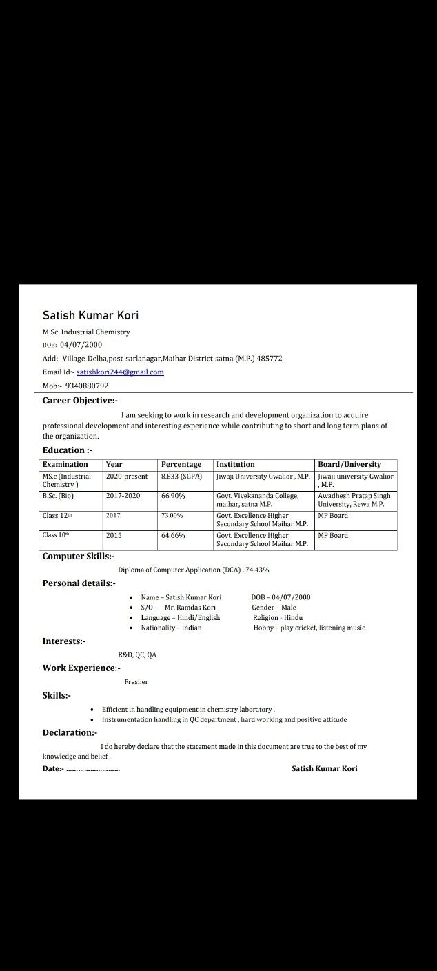 SATISH KUMAR KORI on LinkedIn: my CV/resume SATISH KUMAR KORI on LinkedIn: my CV/resume
