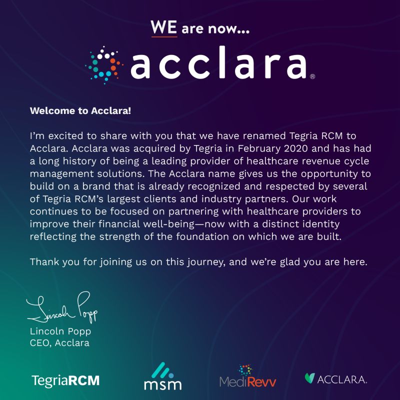 Chuck Phelps on LinkedIn: Tegria RCM is now Acclara! Chuck Phelps on LinkedIn: Tegria RCM is now Acclara!