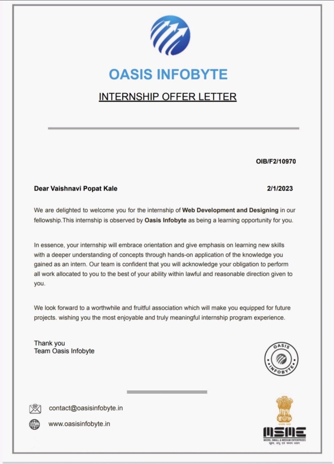 Vaishnavi Kale on LinkedIn: #connections #oasisinfobyte #intern # ... Vaishnavi Kale on LinkedIn: #connections #oasisinfobyte #intern # ...