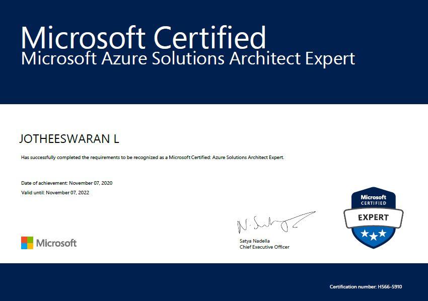 Jotheeswaran Lakshmanan on LinkedIn: #azurecertification Jotheeswaran Lakshmanan on LinkedIn: #azurecertification