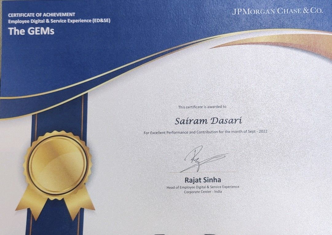 Sairam Dasari on LinkedIn: #jpmorganchase Sairam Dasari on LinkedIn: #jpmorganchase