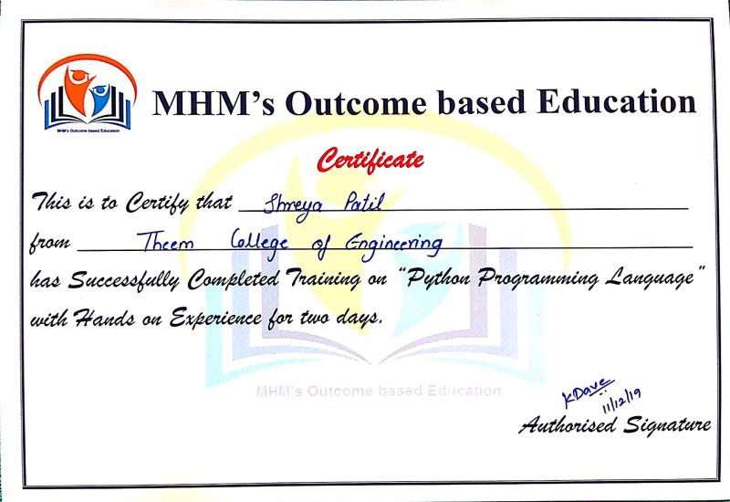 Shreya Patil on LinkedIn: Successfully completed my training in 'Python ... Shreya Patil on LinkedIn: Successfully completed my training in 'Python ...