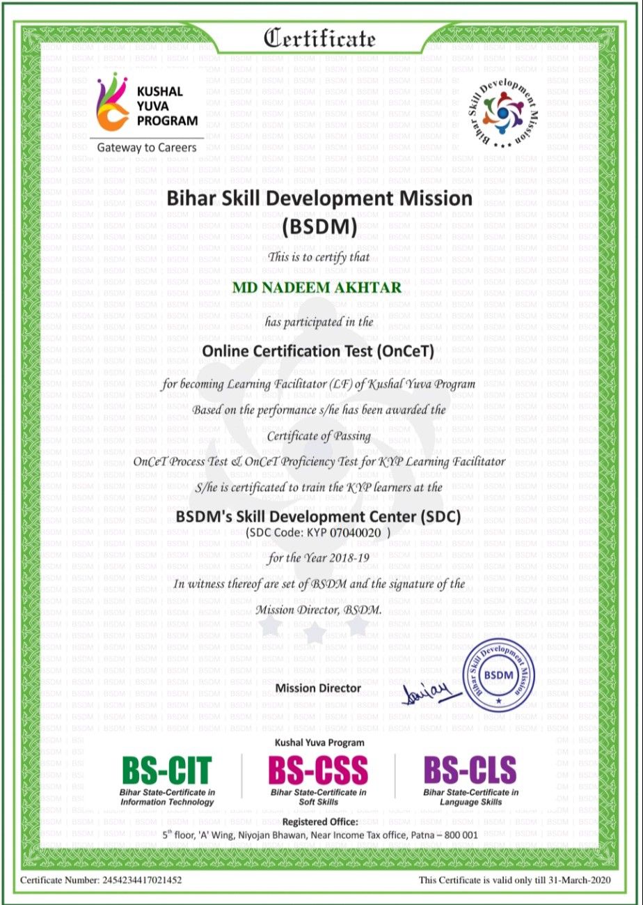 Md Nadeem Akhter on LinkedIn: Certificate of Employment in Bihar Skill ... Md Nadeem Akhter on LinkedIn: Certificate of Employment in Bihar Skill ...