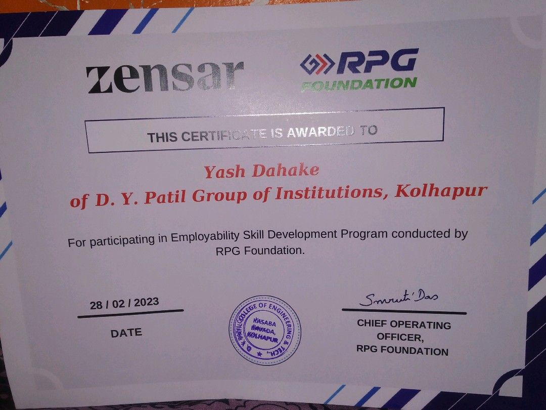 Yash Dahake on LinkedIn: RPG foundation certificate of Employability ... Yash Dahake on LinkedIn: RPG foundation certificate of Employability ...