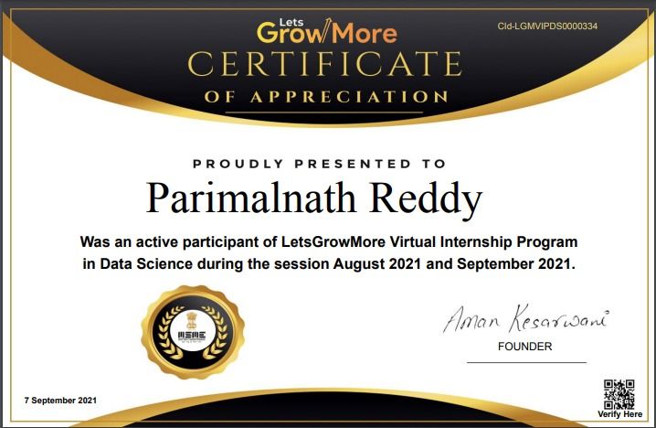 Parimalnath Reddy on LinkedIn: #lgmvipaugust #letsgrowmore #internship ... Parimalnath Reddy on LinkedIn: #lgmvipaugust #letsgrowmore #internship ...