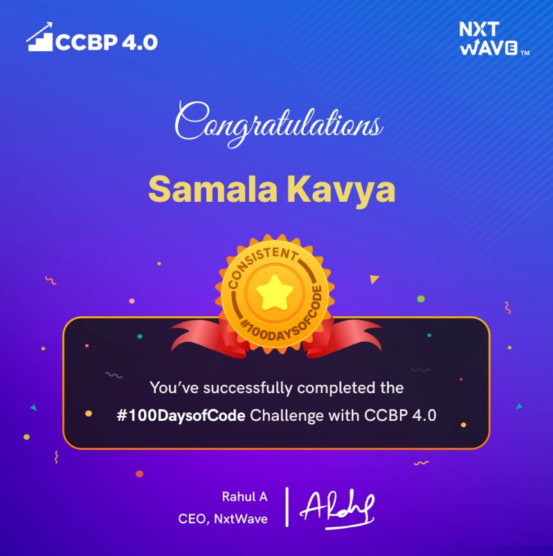 Kavya Samala on LinkedIn: #100daysofcode Kavya Samala on LinkedIn: #100daysofcode