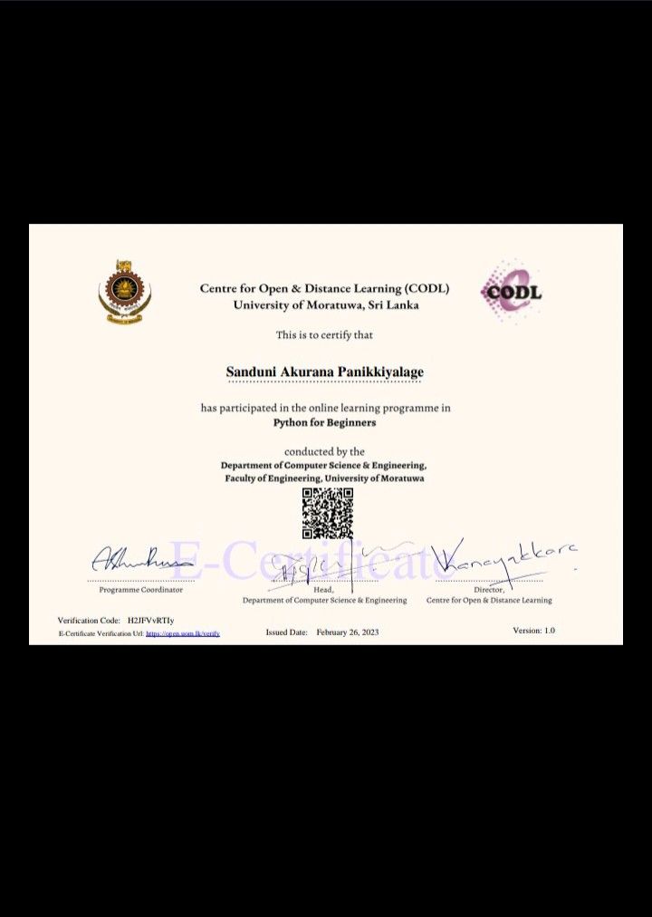 Sanduni Senadheera on LinkedIn: I have successfully complete python for ... Sanduni Senadheera on LinkedIn: I have successfully complete python for ...