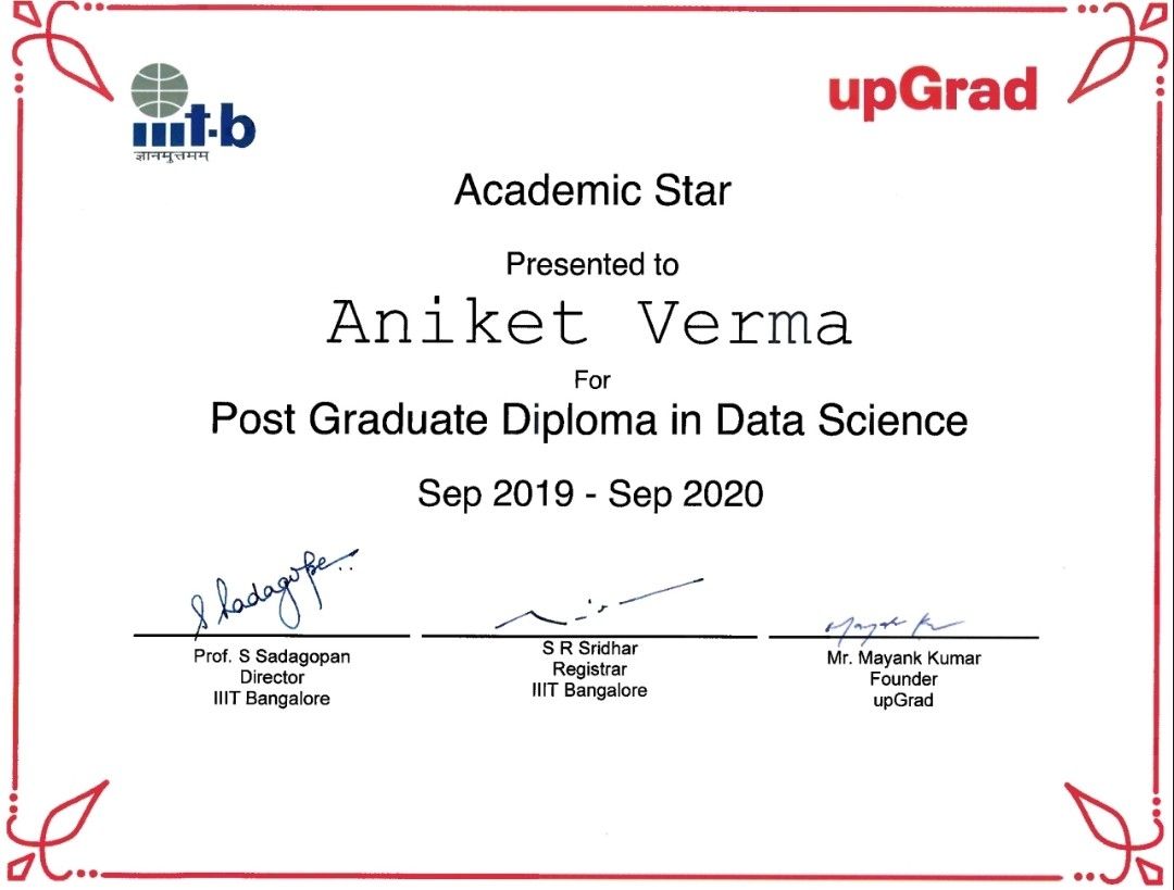 Aniket Verma on LinkedIn: Academic Star Award from upGrad International ... Aniket Verma on LinkedIn: Academic Star Award from upGrad International ...