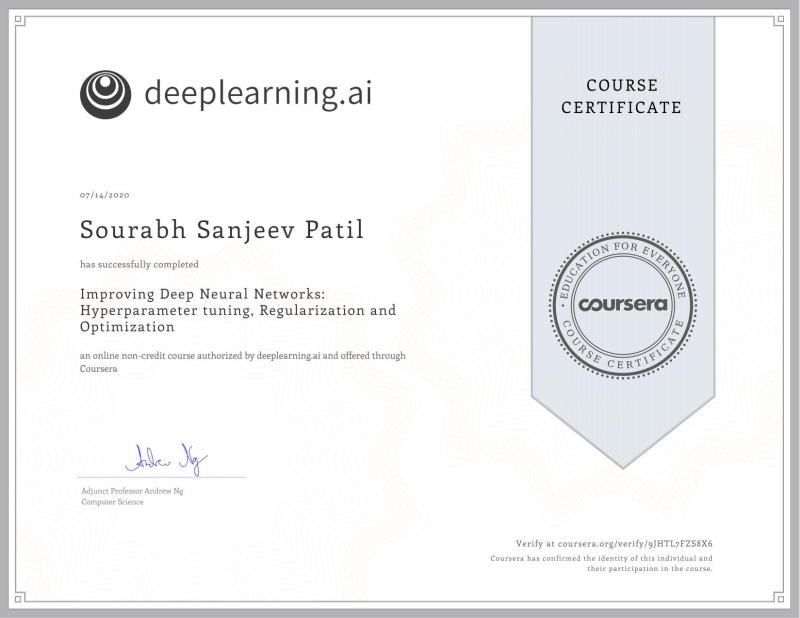Sourabh Patil on LinkedIn: Completed 2/5 courses in deep learning ... Sourabh Patil on LinkedIn: Completed 2/5 courses in deep learning ...