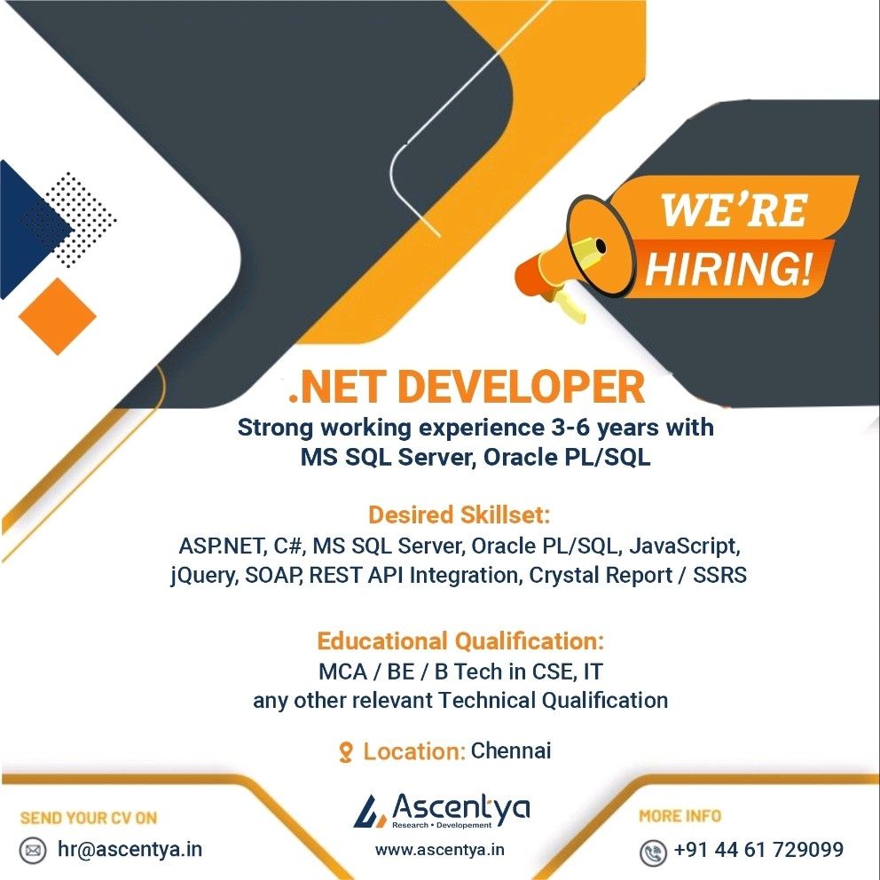 Ahamed Yasin Majeeth N on LinkedIn: #hiring #dotnet #ascentya #chennai Ahamed Yasin Majeeth N on LinkedIn: #hiring #dotnet #ascentya #chennai