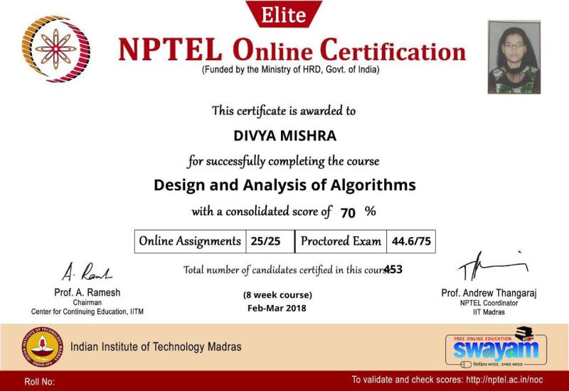 Divya Mishra on LinkedIn: Thank you NPTEL for the certificate in Design ... Divya Mishra on LinkedIn: Thank you NPTEL for the certificate in Design ...