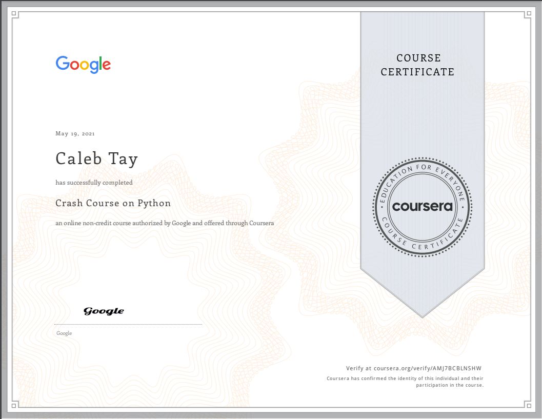 Caleb Tay on LinkedIn: #googlecertification #coursera # ... Caleb Tay on LinkedIn: #googlecertification #coursera # ...
