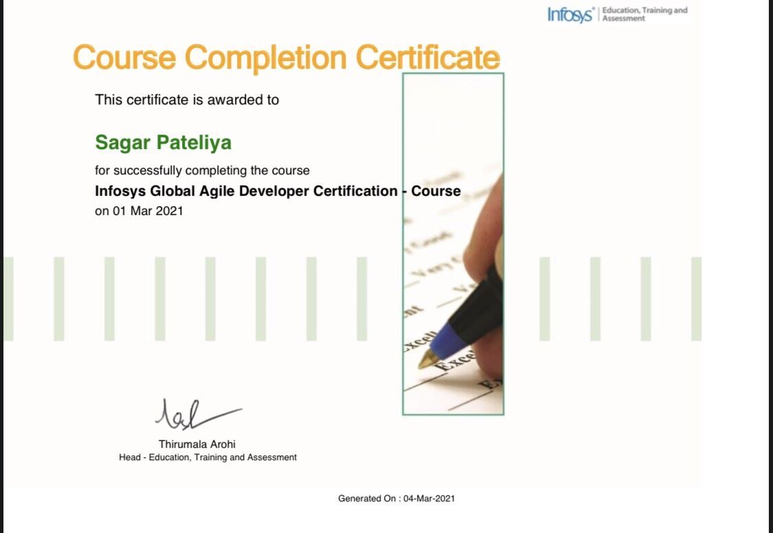 Sagar Pateliya on LinkedIn: #agiledevelopment #certificateofcompletion ... Sagar Pateliya on LinkedIn: #agiledevelopment #certificateofcompletion ...