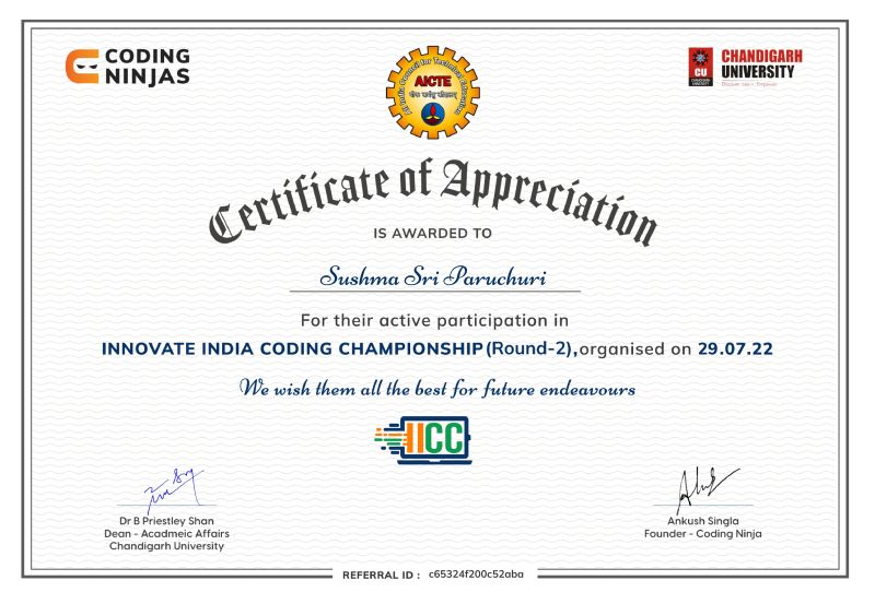 Sushma Sri Paruchuri on LinkedIn: #coding #codingninjas #iicc Sushma Sri Paruchuri on LinkedIn: #coding #codingninjas #iicc