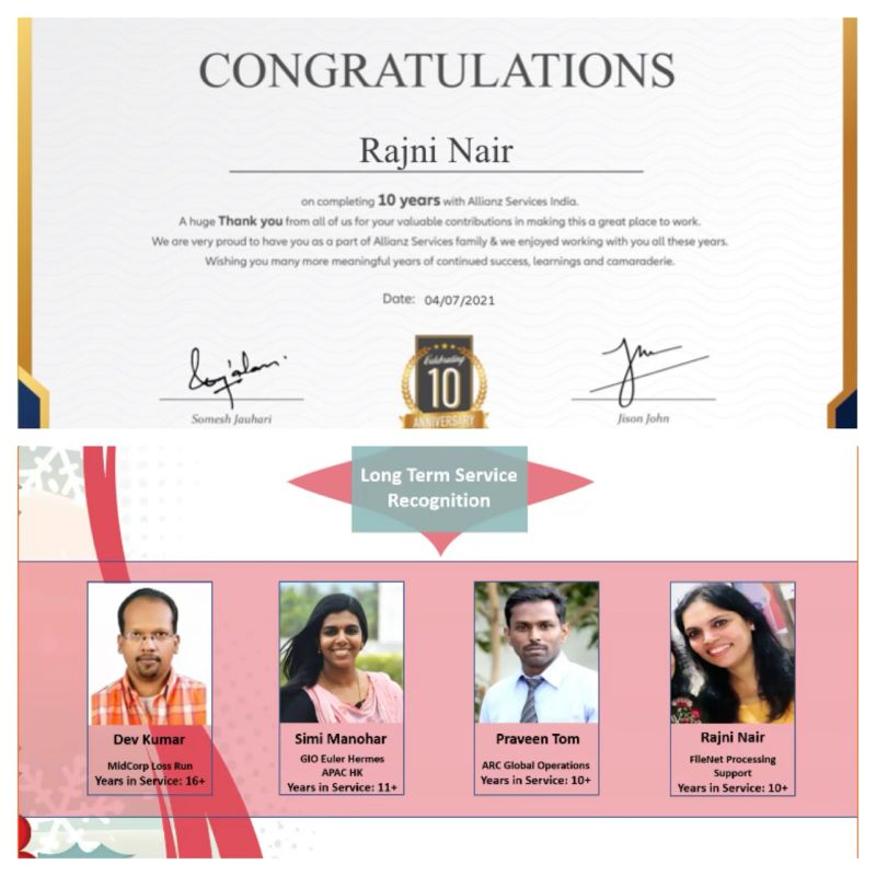 Rajni Nair on LinkedIn: Completed 10 years with Allianz 🥳 Wonderful ... Rajni Nair on LinkedIn: Completed 10 years with Allianz 🥳 Wonderful ...