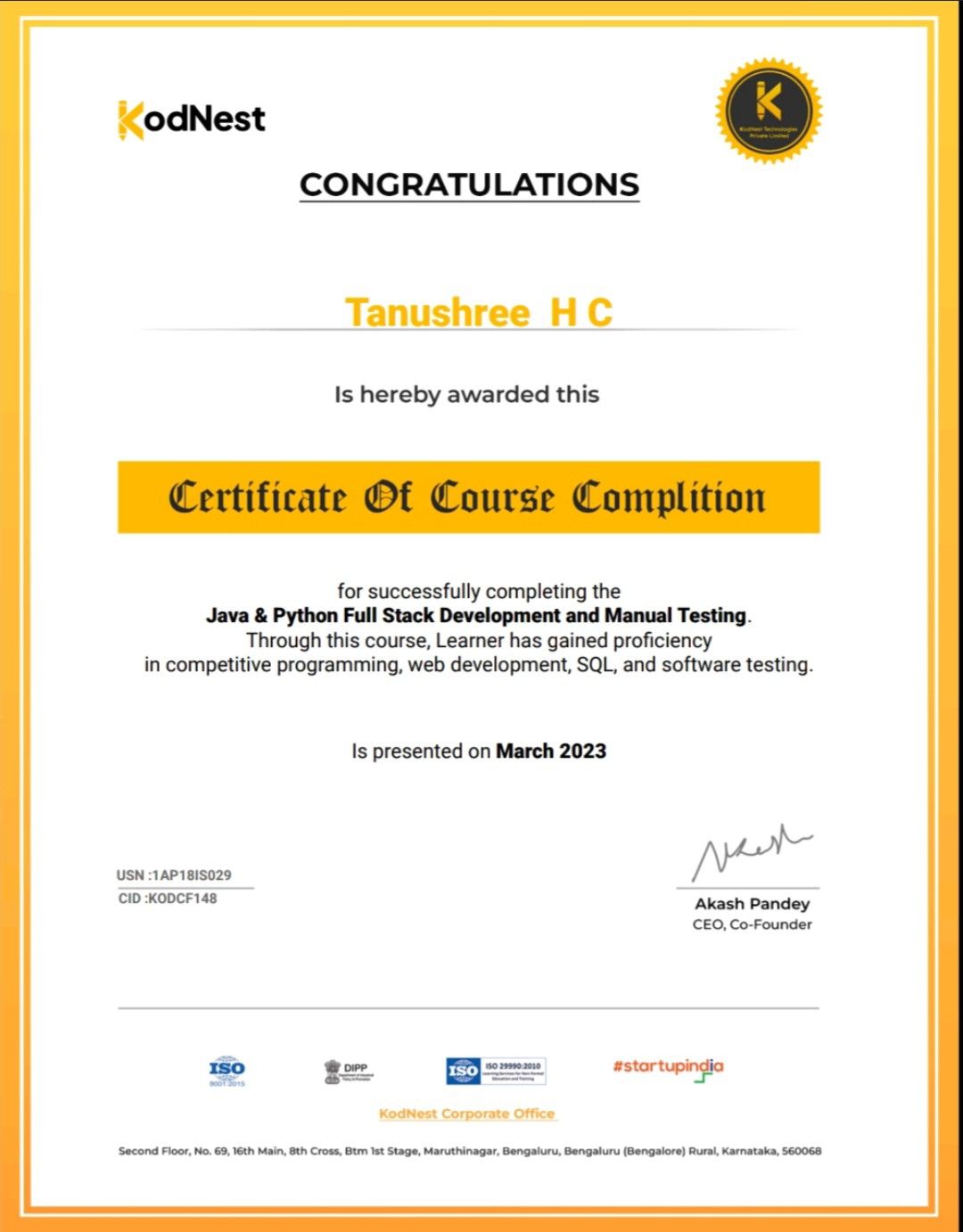 Tanushree H C on LinkedIn: #kodnest #javaprogramming #python # ... Tanushree H C on LinkedIn: #kodnest #javaprogramming #python # ...