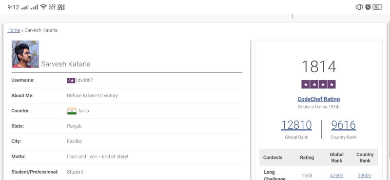 SARVESH KATARIA on LinkedIn: #codechef #dedication #codingchallenge SARVESH KATARIA on LinkedIn: #codechef #dedication #codingchallenge