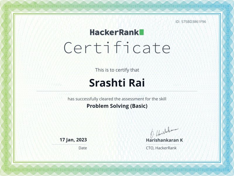 Srashti Rai on LinkedIn: #hackerrank #problemsolvingskills Srashti Rai on LinkedIn: #hackerrank #problemsolvingskills