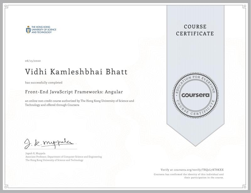 Vidhi Bhatt on LinkedIn: Completion Certificate for Front-End ... Vidhi Bhatt on LinkedIn: Completion Certificate for Front-End ...