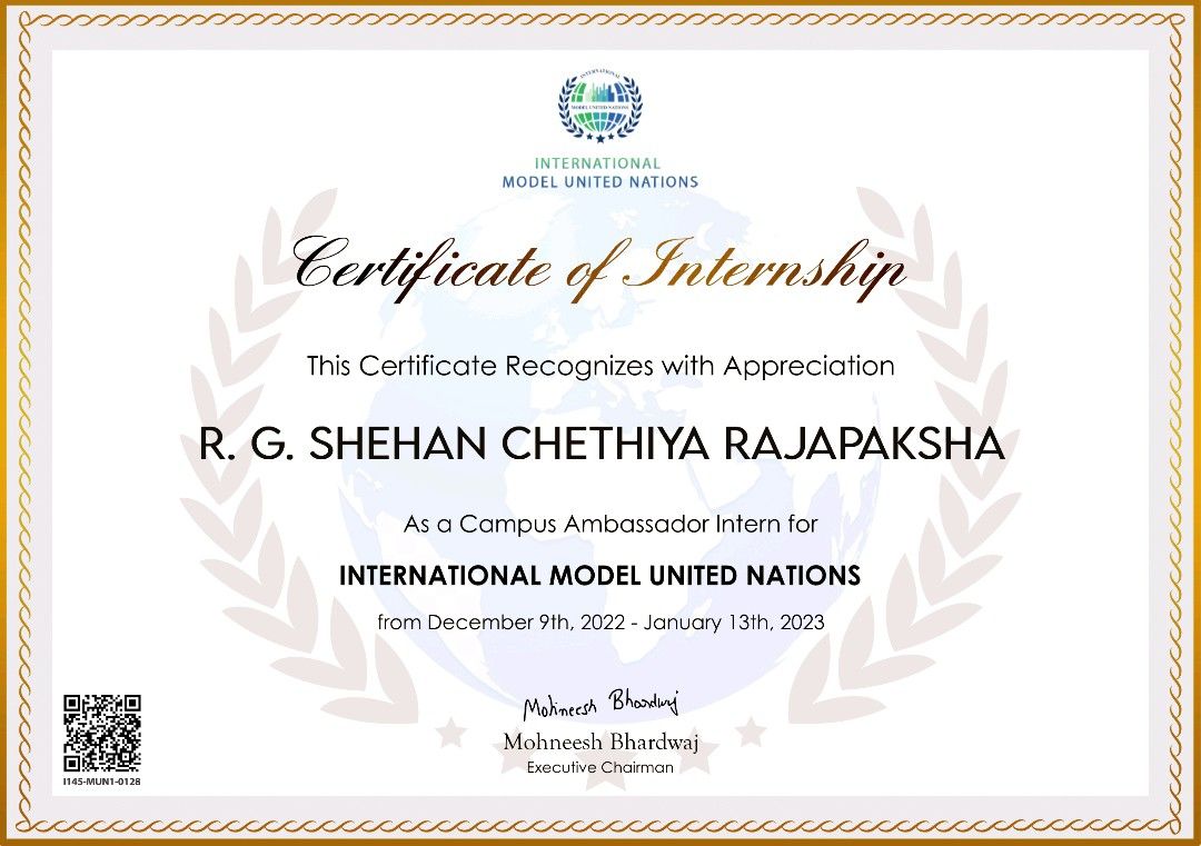 Shehan Chethiya Rajapaksha on LinkedIn: #imun #internationalmun # ... Shehan Chethiya Rajapaksha on LinkedIn: #imun #internationalmun # ...