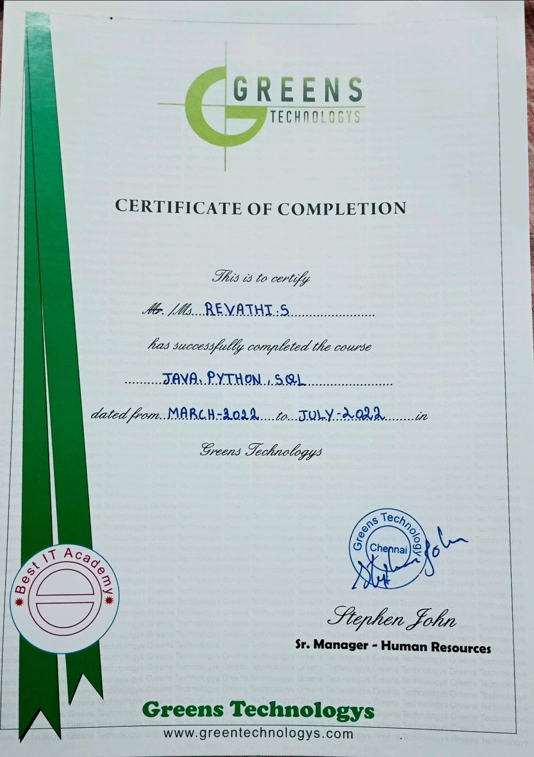 Revathi S on LinkedIn: Completed Core Java / Python/SQL ... Thank You ... Revathi S on LinkedIn: Completed Core Java / Python/SQL ... Thank You ...