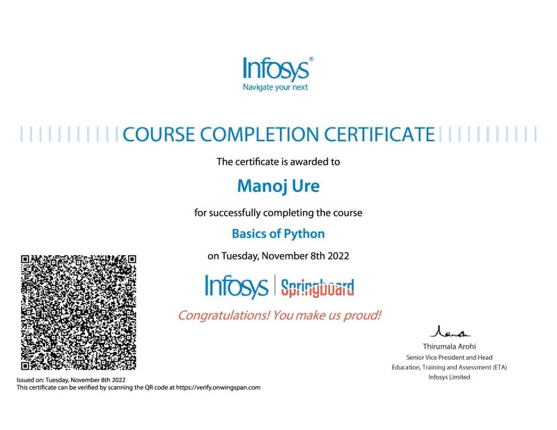 Manoj Ure on LinkedIn: #python #infosysspringboard #pythondeveloper Manoj Ure on LinkedIn: #python #infosysspringboard #pythondeveloper