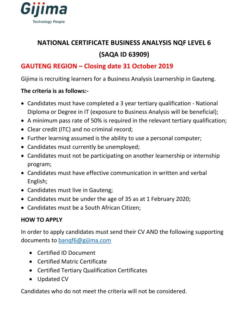 Gijima Staffing Solutions - HCM on LinkedIn: NATIONAL CERTIFICATE ... Gijima Staffing Solutions - HCM on LinkedIn: NATIONAL CERTIFICATE ...