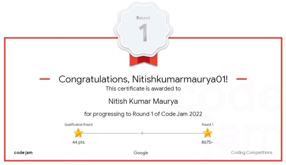 Nitish Kumar Maurya on LinkedIn: #googlecodejam #competition Nitish Kumar Maurya on LinkedIn: #googlecodejam #competition