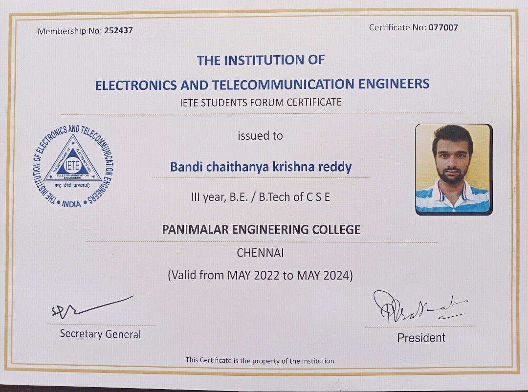 Chaithanya krishna reddy Bandi on LinkedIn: successfully completed IETE ... Chaithanya krishna reddy Bandi on LinkedIn: successfully completed IETE ...