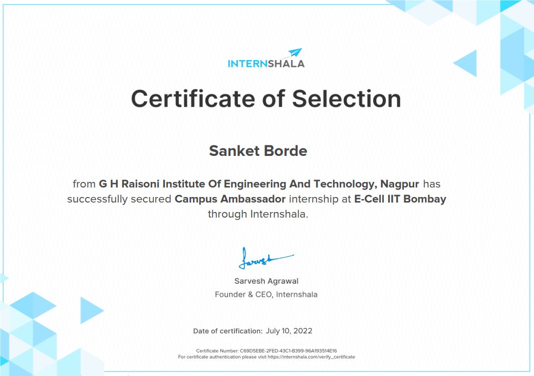 Sanket Borde on LinkedIn: #iitbombay #internshala Sanket Borde on LinkedIn: #iitbombay #internshala