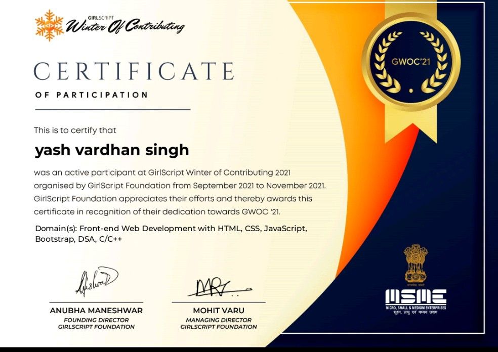 Yash Vardhan Singh on LinkedIn: #gwoc Yash Vardhan Singh on LinkedIn: #gwoc