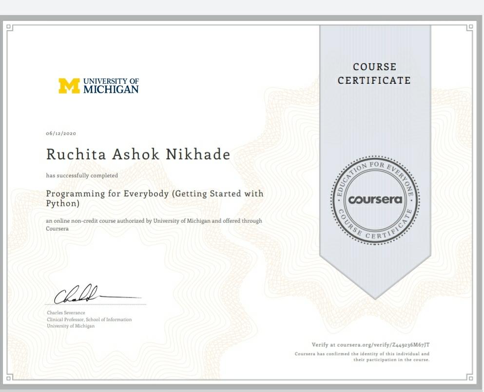 Ruchita Nikhade on LinkedIn: #coursera #python Ruchita Nikhade on LinkedIn: #coursera #python