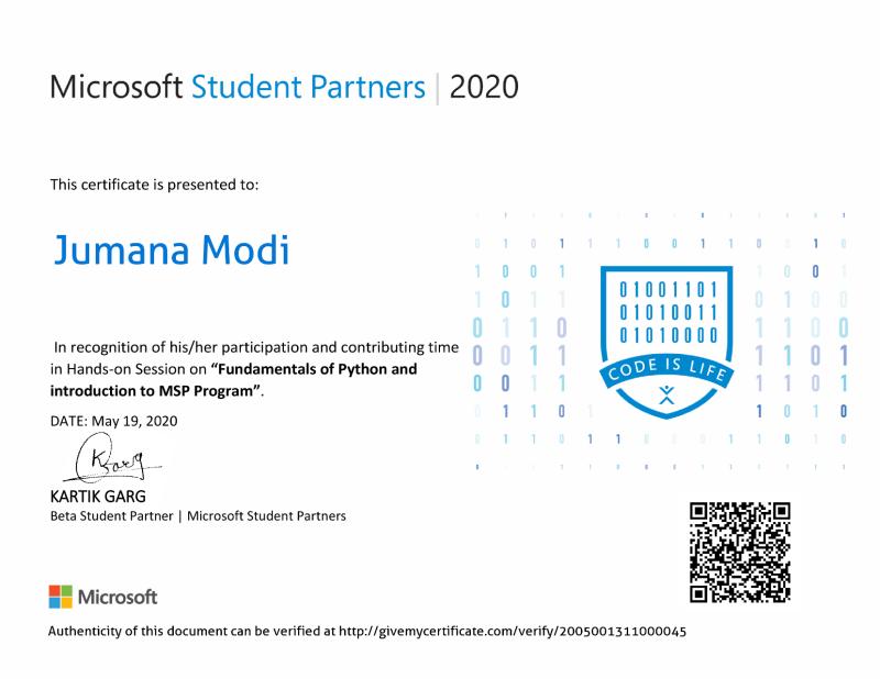 JUMANA MODI on LinkedIn: #msftstudentpartner #pythonprogramming JUMANA MODI on LinkedIn: #msftstudentpartner #pythonprogramming