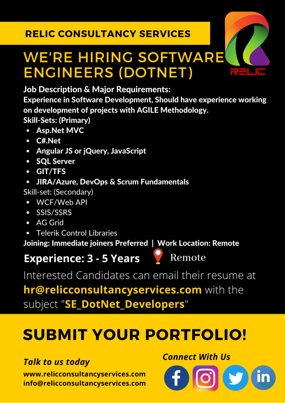 Relic Consultancy Services on LinkedIn: #hiringalert #dotnetdeveloper # ... Relic Consultancy Services on LinkedIn: #hiringalert #dotnetdeveloper # ...