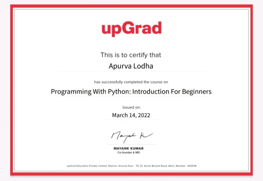 Apurva Lodha on LinkedIn: #pythonprogramming #upgrad Apurva Lodha on LinkedIn: #pythonprogramming #upgrad