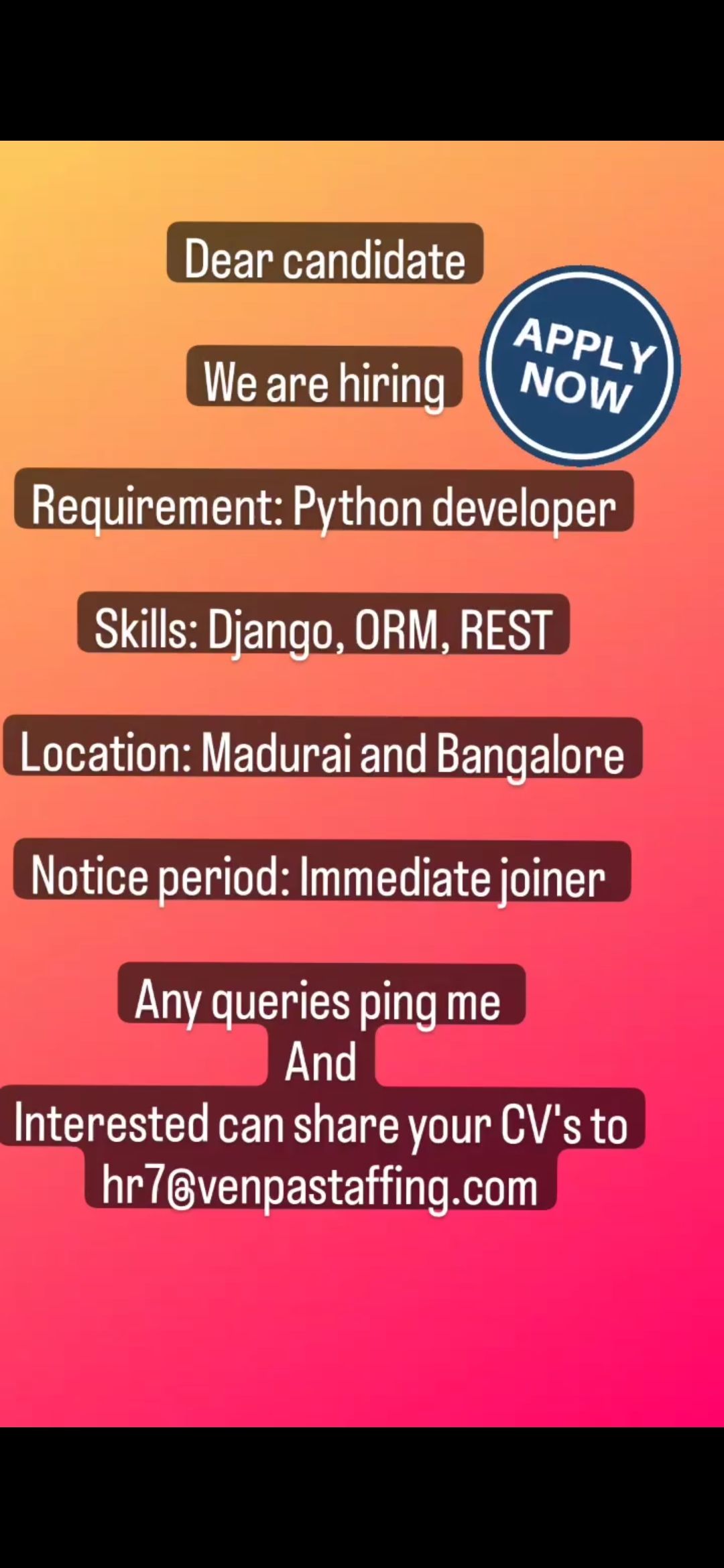 Abitha G on LinkedIn: #hiring #python #opportunity Abitha G on LinkedIn: #hiring #python #opportunity