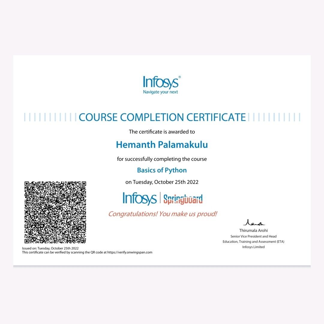 #python #infosys #infosysspringboard | Palamakulu Hemanth #python #infosys #infosysspringboard | Palamakulu Hemanth