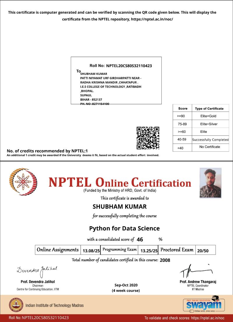 Shubham Kumar on LinkedIn: #certifiedcourse #nptel # ... Shubham Kumar on LinkedIn: #certifiedcourse #nptel # ...
