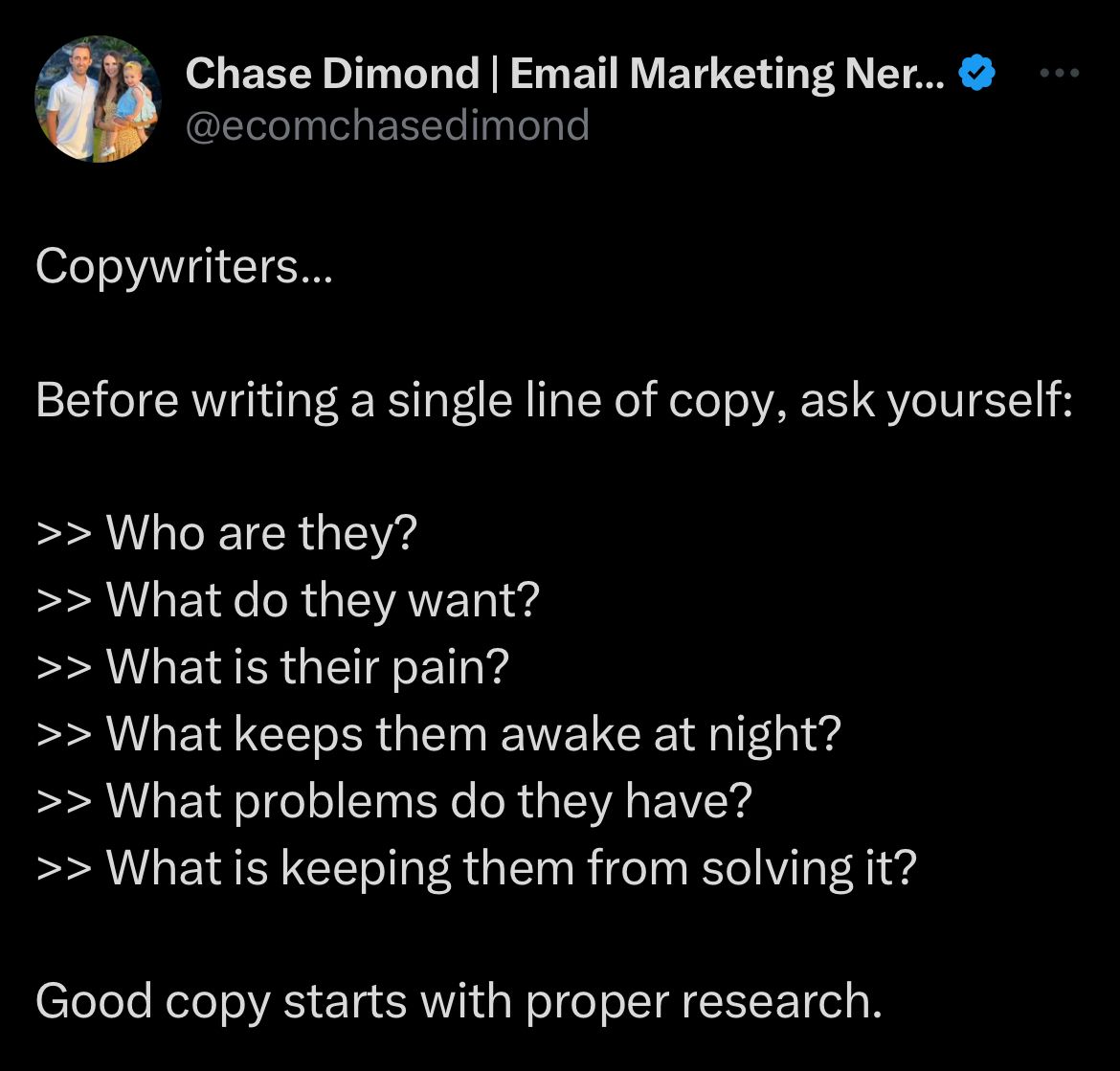 Chase Dimond on LinkedIn: Copywriters… Before writing a single line of ... Chase Dimond on LinkedIn: Copywriters… Before writing a single line of ...