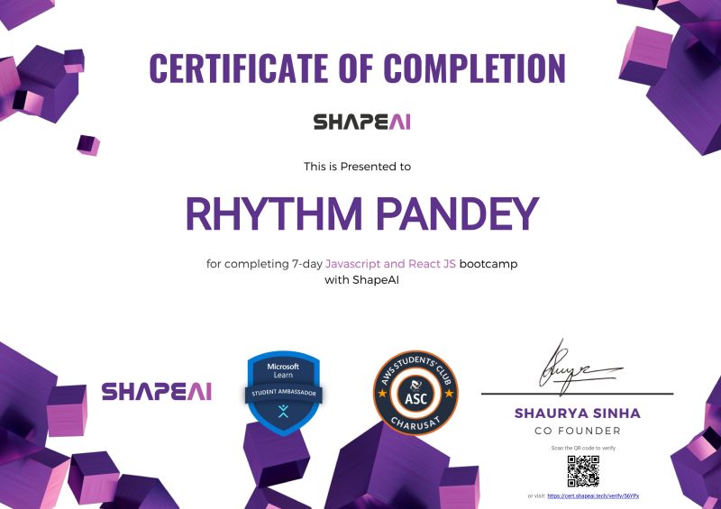 RHYTHM PANDEY on LinkedIn: #shapeai #learning #javascript #reactjs | 12 ... RHYTHM PANDEY on LinkedIn: #shapeai #learning #javascript #reactjs | 12 ...