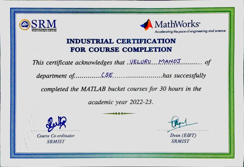 Manoj Veluru on LinkedIn: #matlab #srmist #industrialcertification # ... Manoj Veluru on LinkedIn: #matlab #srmist #industrialcertification # ...