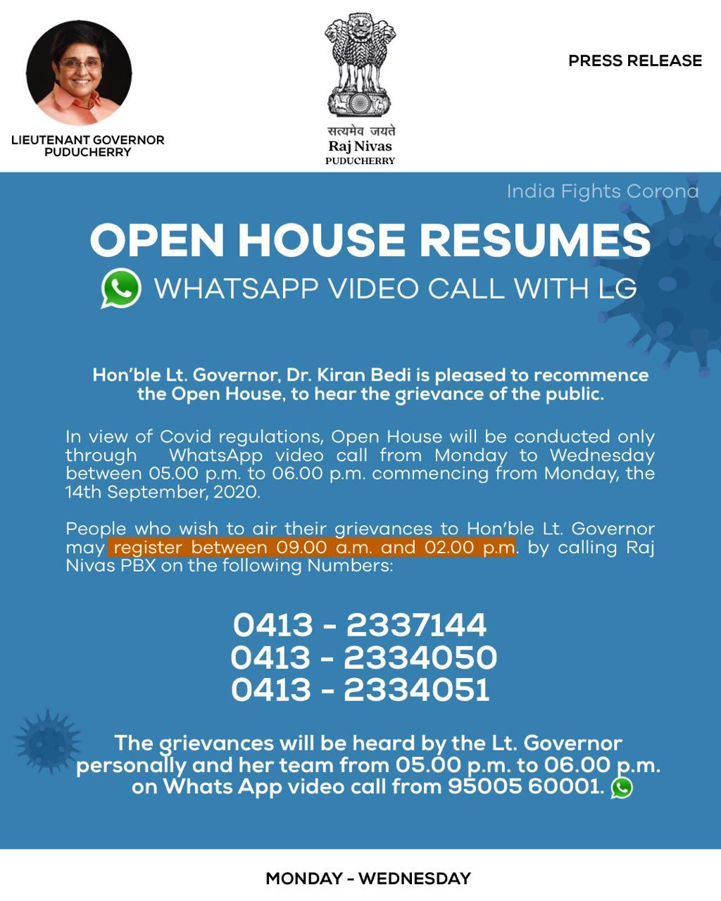 Kiran Bedi on LinkedIn: Raj Nivas will resume Open House sessions from ... Kiran Bedi on LinkedIn: Raj Nivas will resume Open House sessions from ...