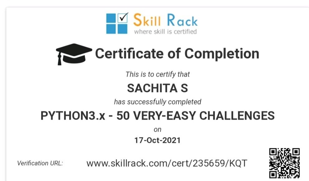 SACHITA S on LinkedIn: #python #skillrack SACHITA S on LinkedIn: #python #skillrack