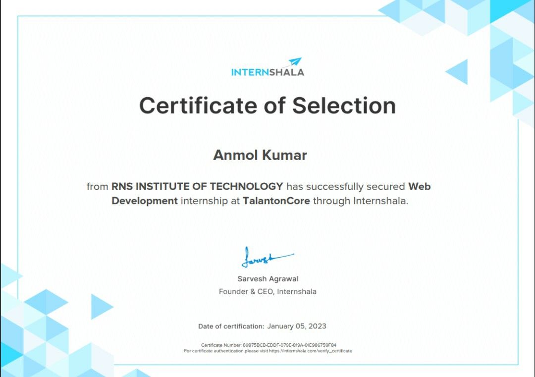 Anmol Kumar on LinkedIn: #webdevelopment #internshala #internship Anmol Kumar on LinkedIn: #webdevelopment #internshala #internship